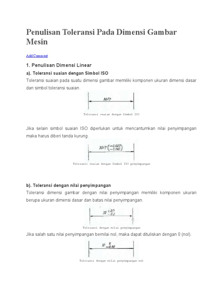 Penulisan Toleransi Pada Dimensi Gambar Mesin | PDF