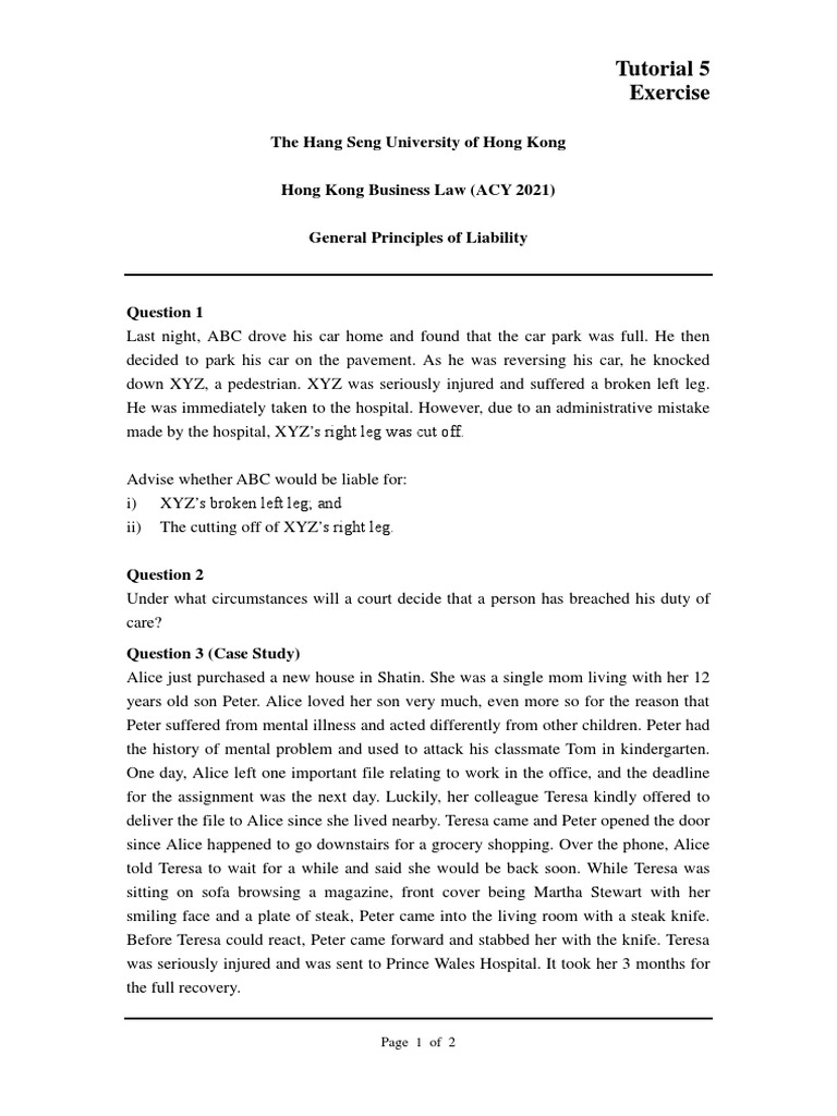 Topic 5 - Tutorial Question - General - Principles - of - Liability ...