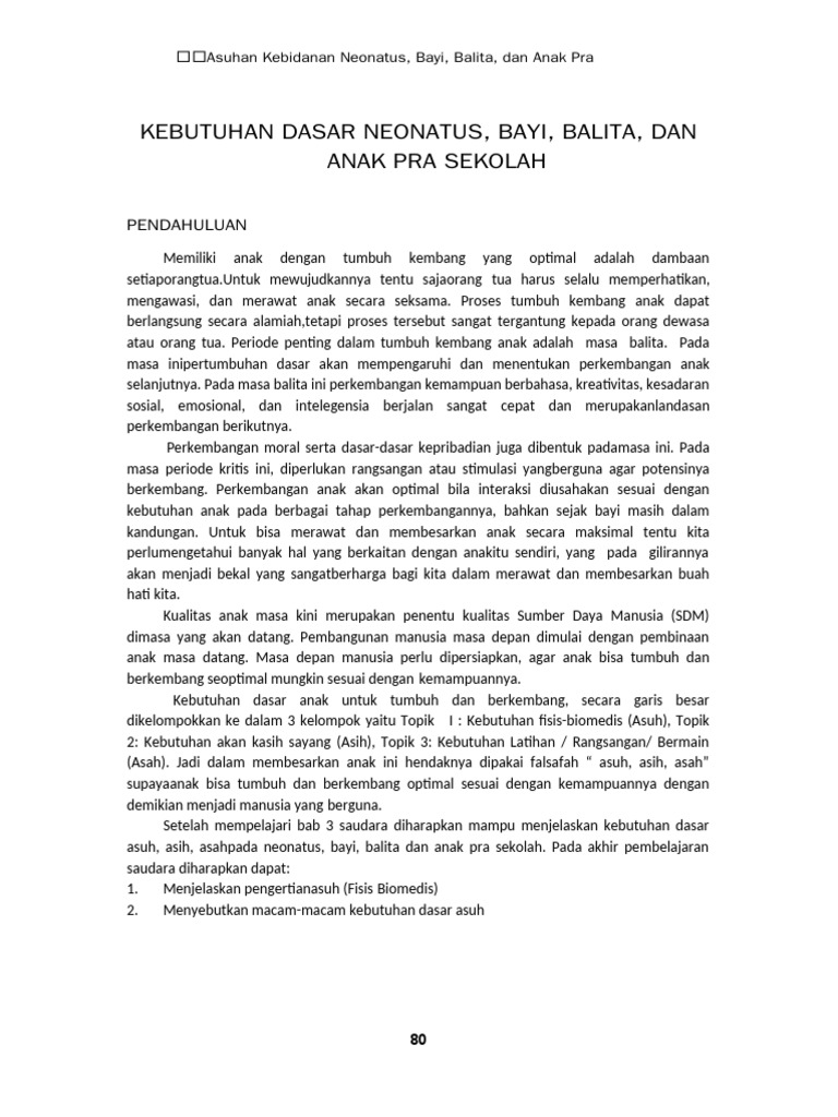 Kebutuhan Dasar Pada Neonatus, Bayi Dan Balita | PDF