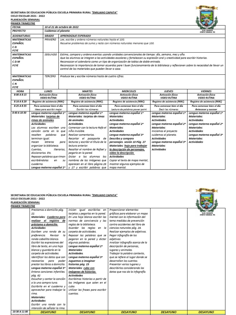 Ejemplo de Planeacion para Multigrado 1,2,3 | PDF | Educación primaria ...