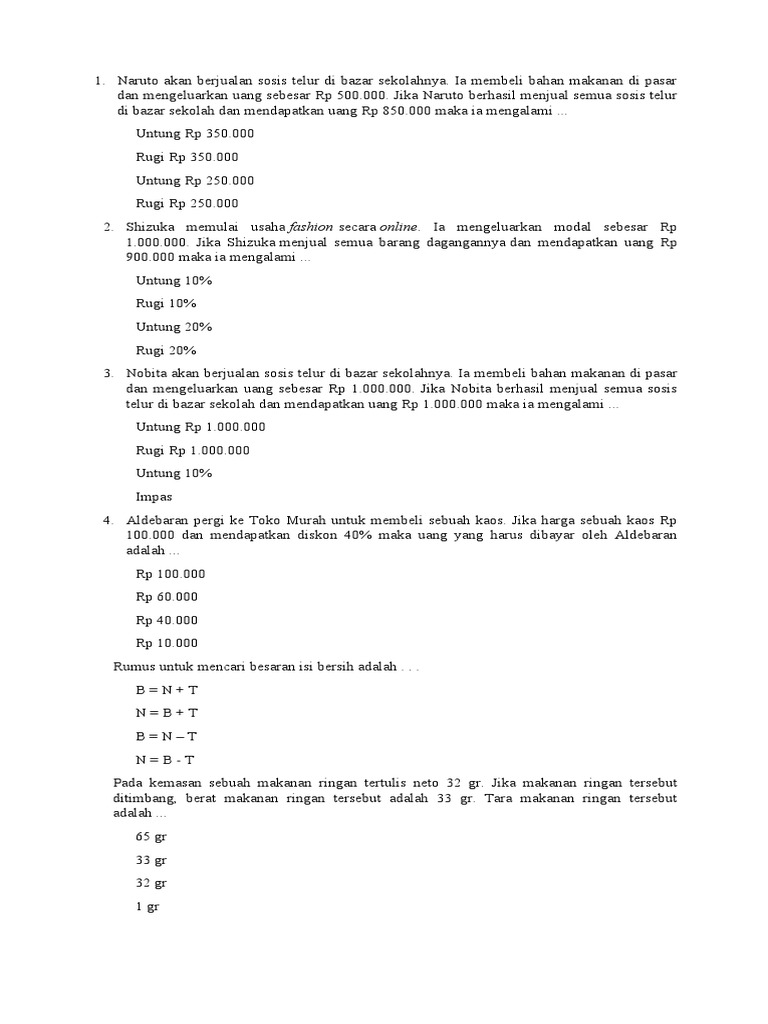Soal PAT MTK Kelas 7 2022 | PDF