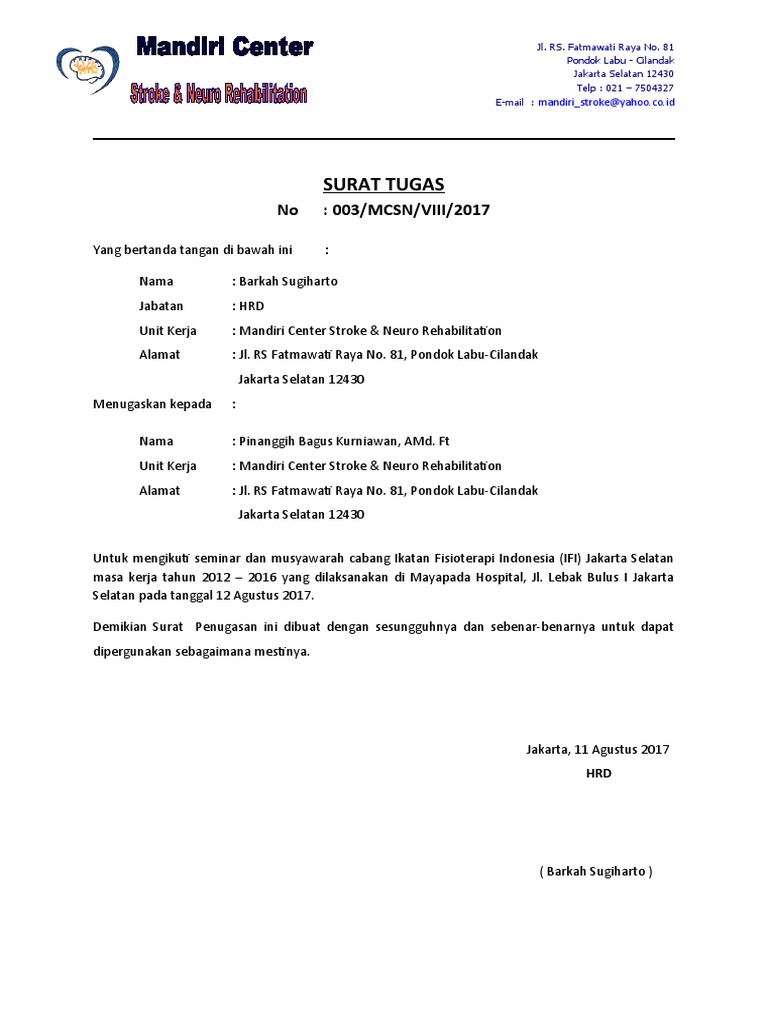 Surat Tugas Karyawan Ikut Seminar | PDF