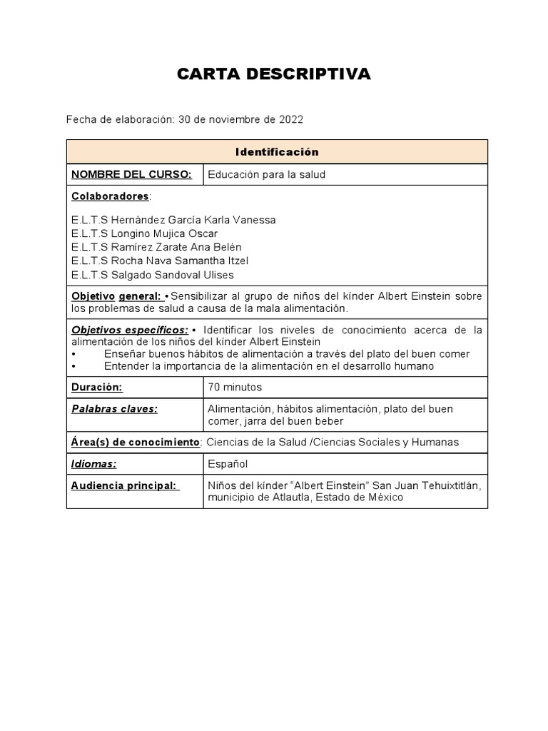 Carta Descriptiva | PDF