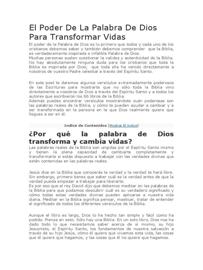 El Poder de La Palabra de Dios para Transformar Vidas | PDF | Amor | Dios