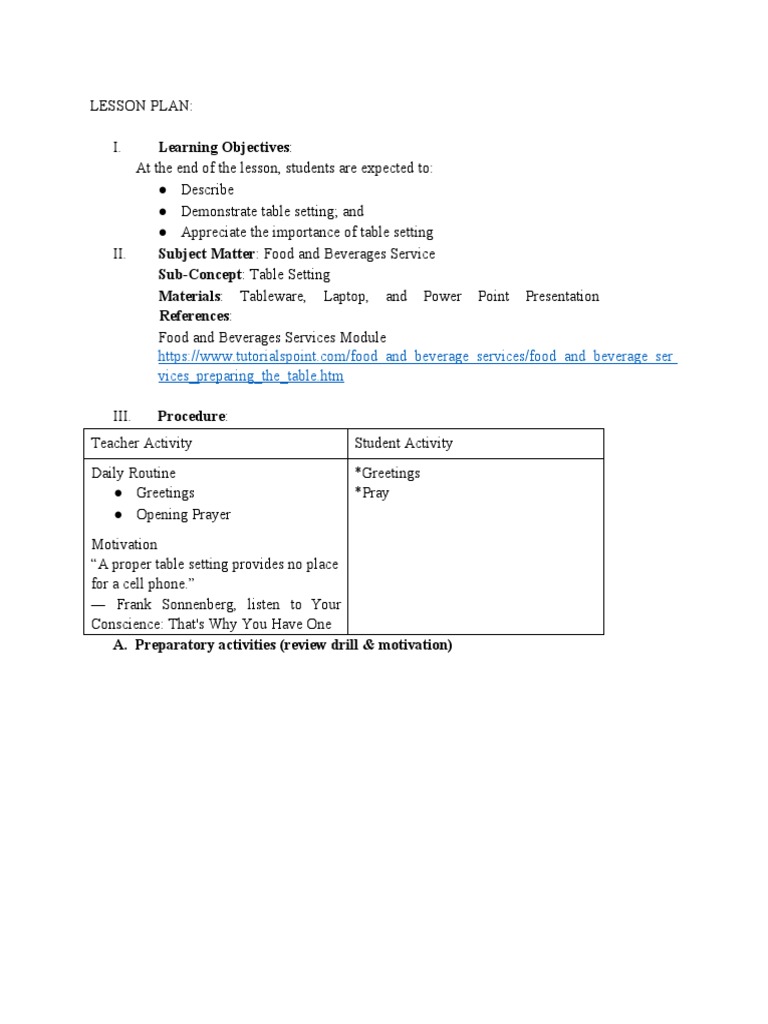 Table Setting Etiquette: A Lesson Plan on the Principles and Importance ...