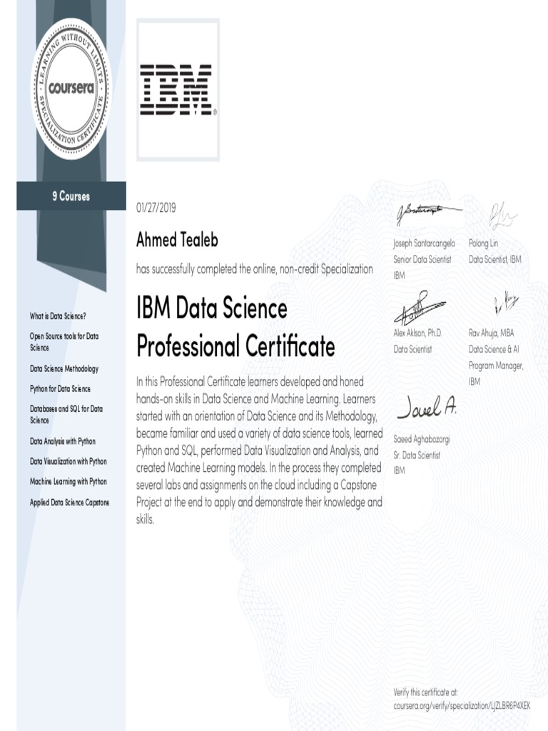 IBM Data Science Professional Certificate: Ahmed Tealeb | PDF