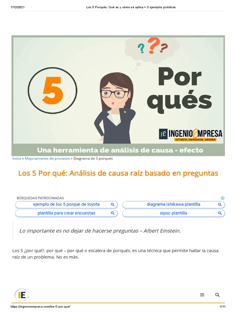 Los 5 Porqués - Qué Es y Cómo Se Aplica + 3 Ejemplos Prácticos | PDF ...