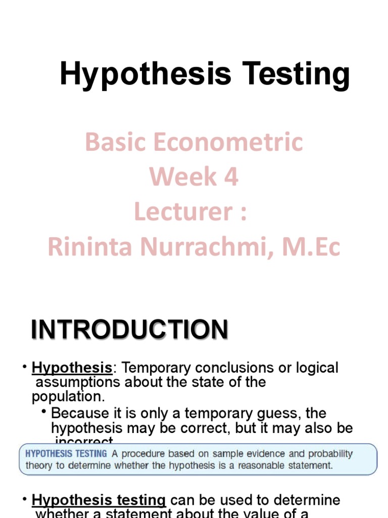 Week 4 - Hypothesis Testing | PDF | Type I And Type Ii Errors ...