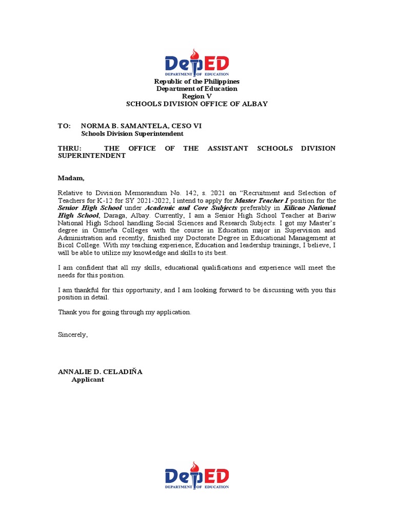 Letter of Intent For Promotion HTIII | PDF | Wellness