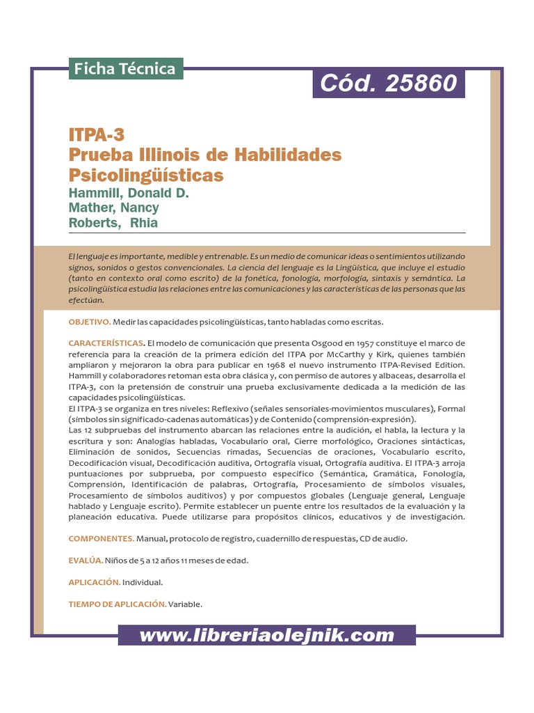 ITPA-3 Prueba Illinois de Habilidades Psicolingüísticas: Ficha Técnica ...