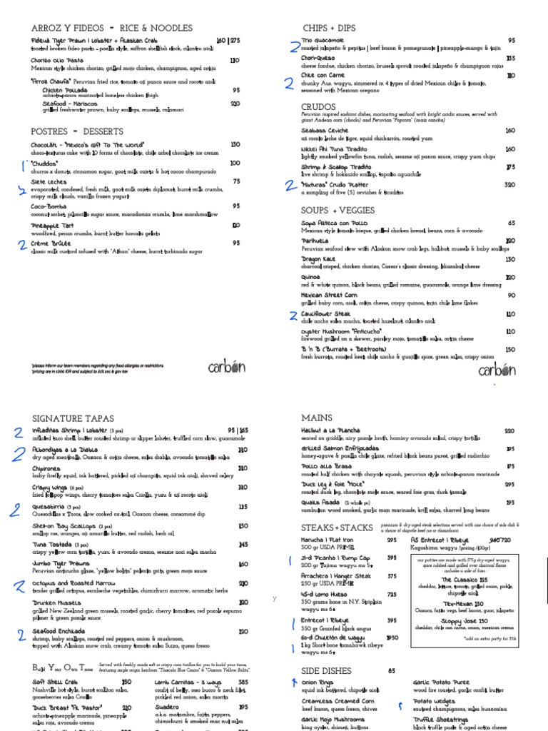 Menu For Carbon | PDF | Foods | Mexican Cuisine