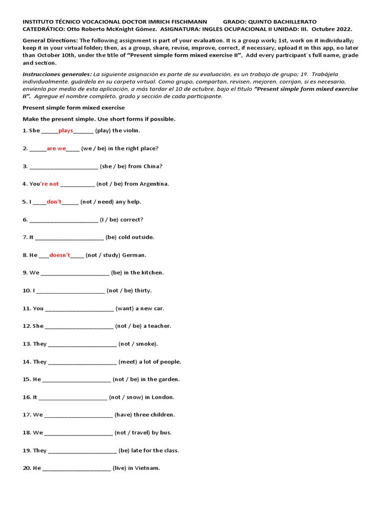 Present Simple Mixed Exercise II | PDF | Language Arts & Discipline