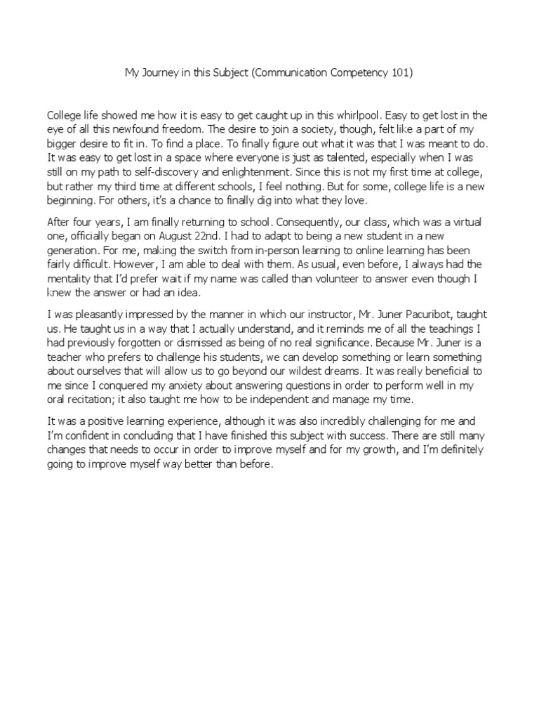 My Journey In This Subject Pdf