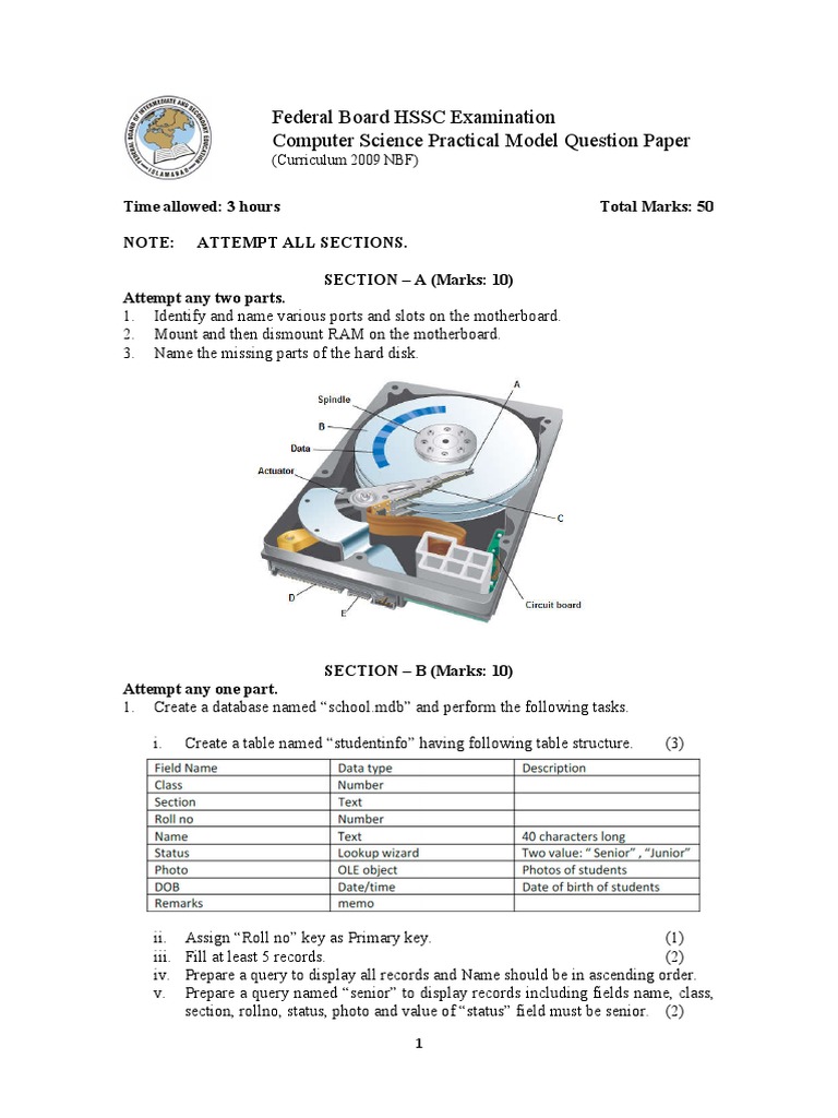Practical Model Paper Computer Science HSSC-Practical | PDF | Office ...