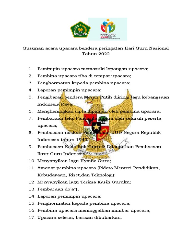 SUSUNAN ACARA HARI GURU NASIONAL TAHUN 2022 | PDF