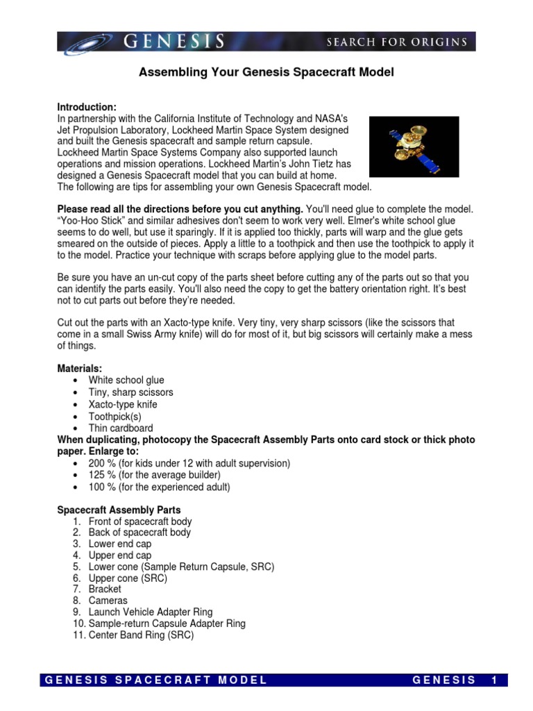 Build Your Genesis Spacecraft Model | PDF | Adhesive | Spaceflight