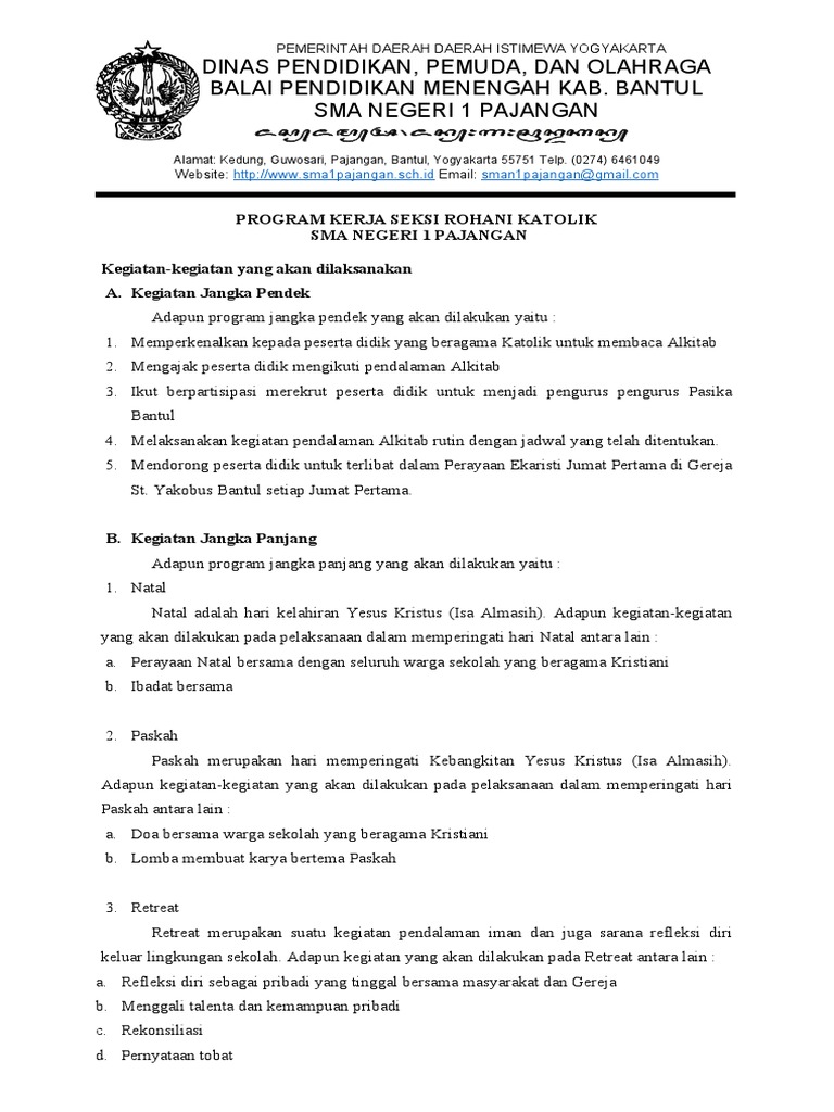 Program Kerja Seksi Rohani Katolik | PDF