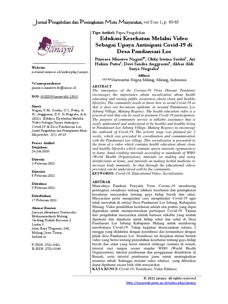 Jurnal Edukasi Kesehatan Video Upaya Preventif | PDF | Health Care ...