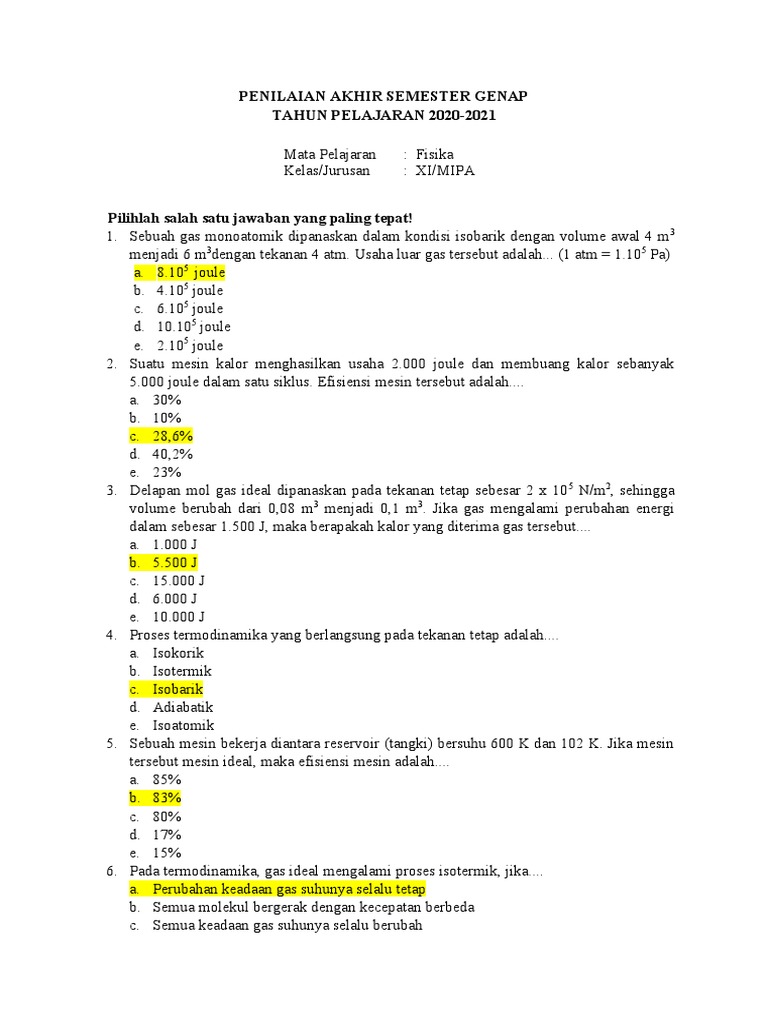 SOAL PAS FISIKA GENAP 2022 | PDF