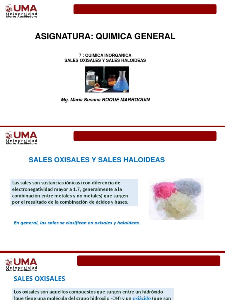 Sales iónicas: oxisales y haloideas | PDF | Sal (química) | Ácido