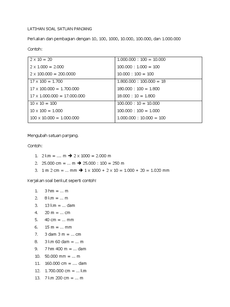 Latihan Soal Satuan Panjang Kelas Iv | PDF Latihan Soal Satuan Panjang Kelas Iv | PDF