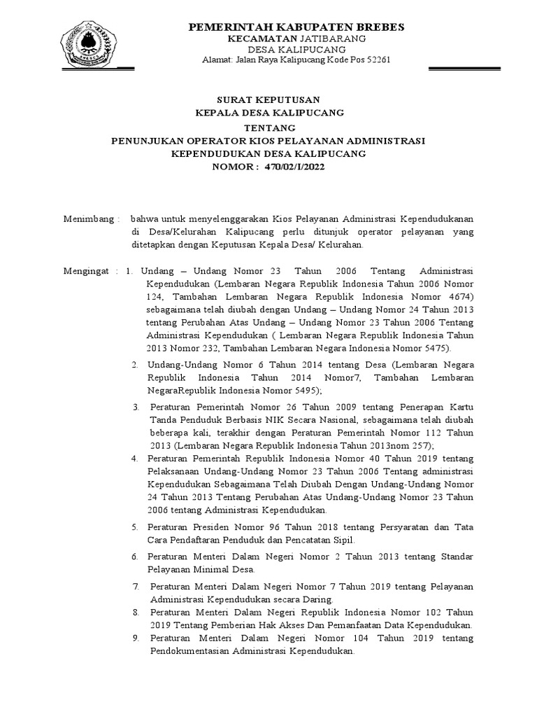 Kios Adminduk Desa | PDF