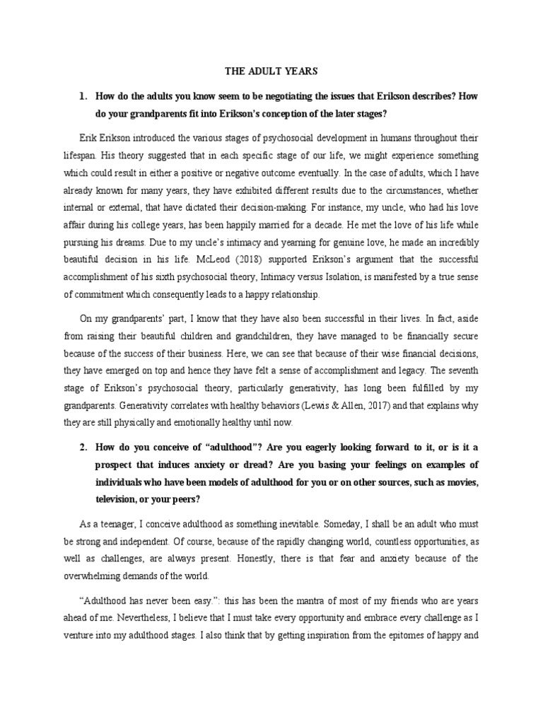 Erikson's Psychosocial Theory Assignment | PDF | Psychology | Behavioural Sciences