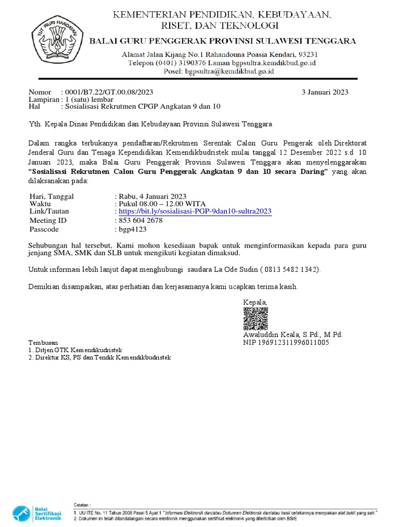 0001 - Undangan Sosialisasi Rekrutmen CPGP Angkatan 9 Dan 10 - Provinsi ...