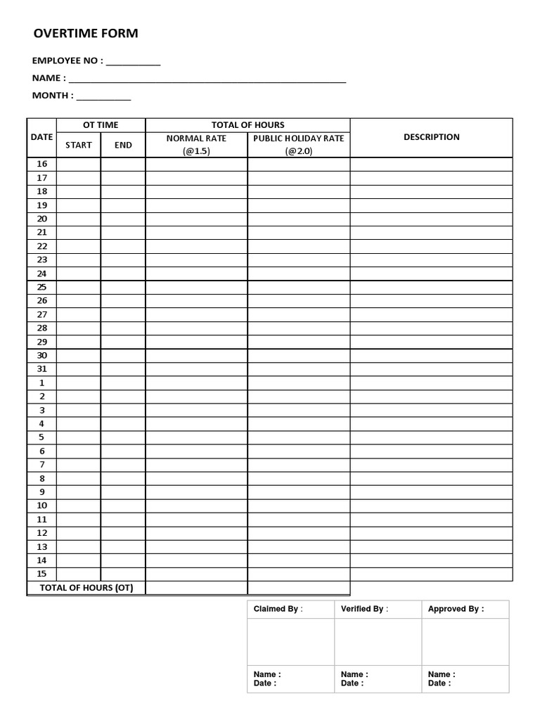 Employee Overtime Claim Form | PDF