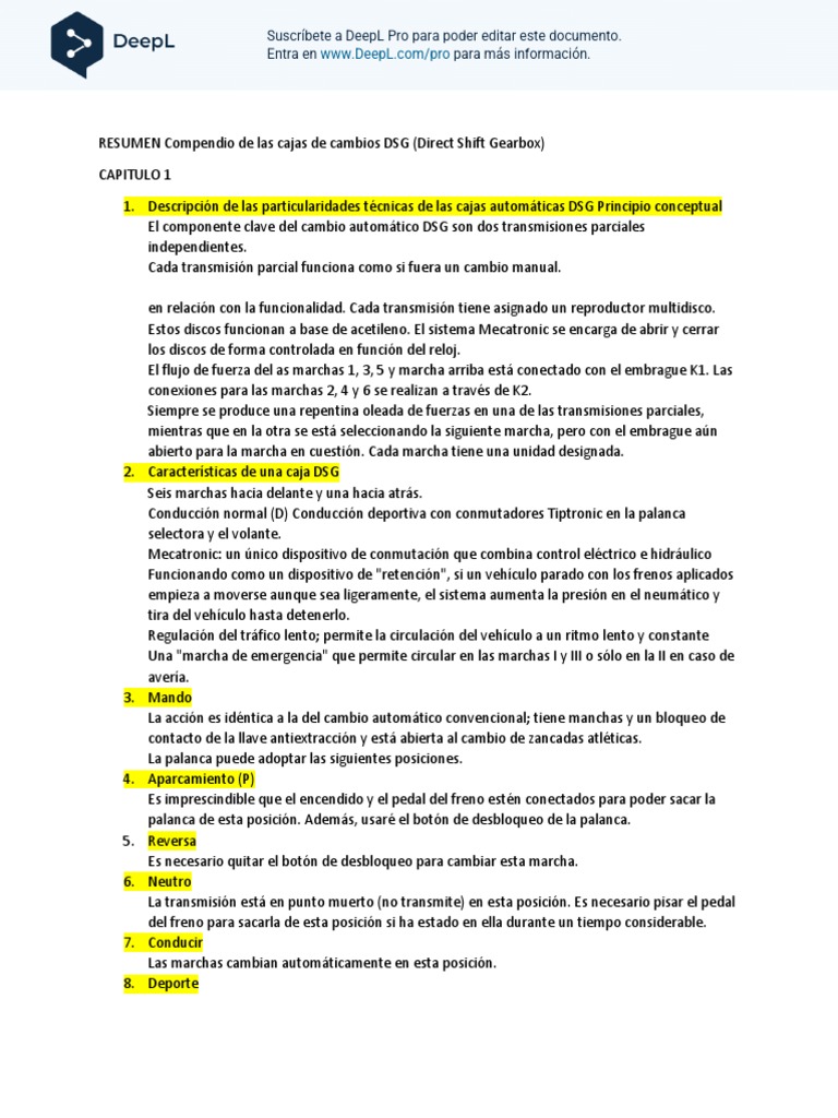 RESUMEN Compendio de Las Cajas de Cambios DSG Es | PDF | Transmisión automática | Tracción en ...