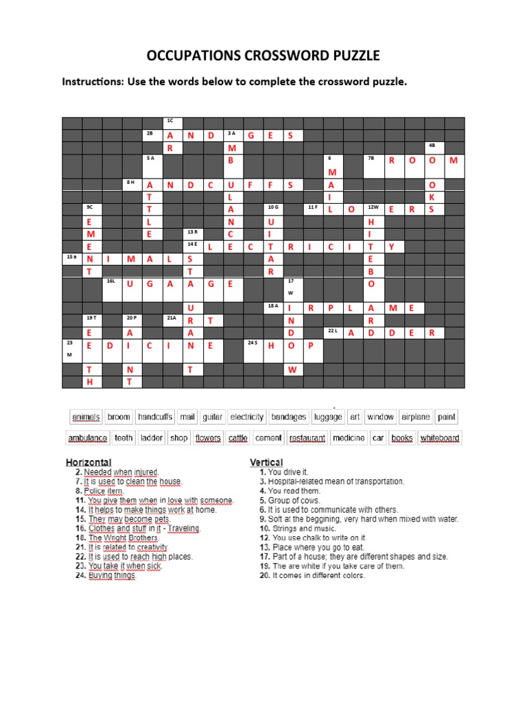 Alvarez_Luis Occupations Crossword Puzzle | PDF | Puzzles | Games Of ...