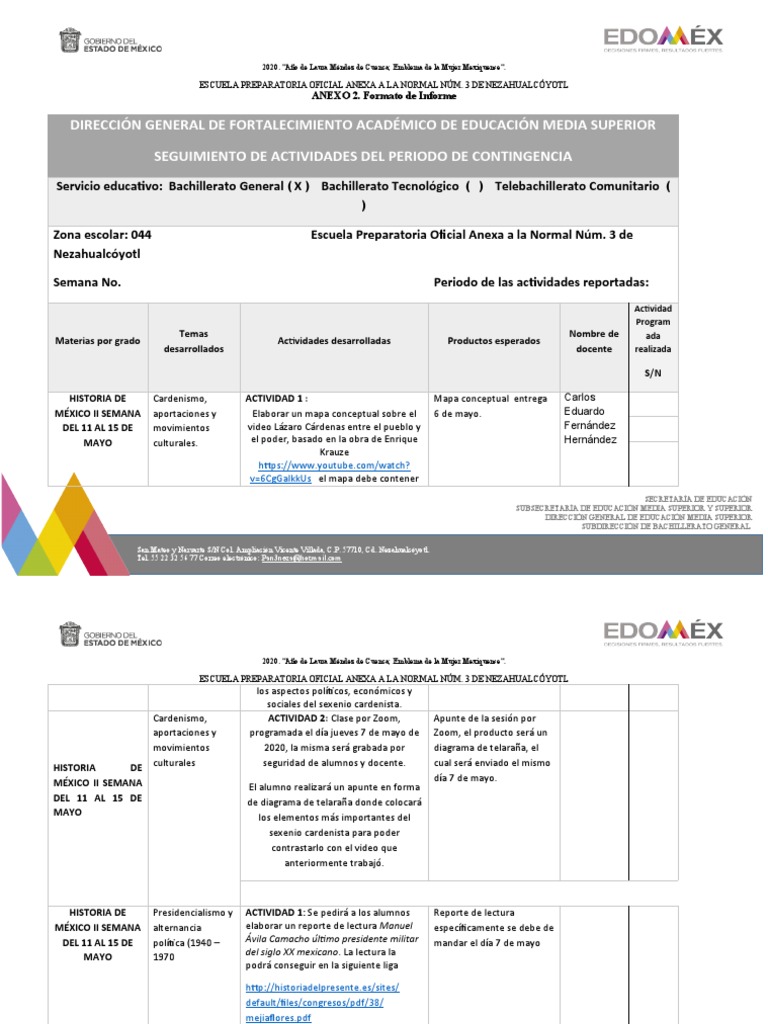 Actividades EPO 3 HISTORIA DE MÉXICO | PDF | México