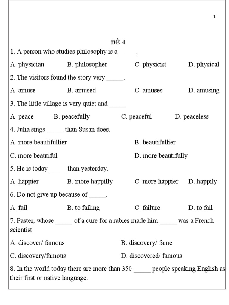 English Grammar and Vocabulary Quiz | PDF | Science