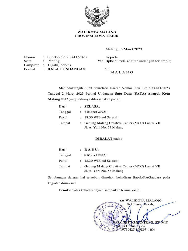 Ralat Undangan Sata Awards 2023 | PDF