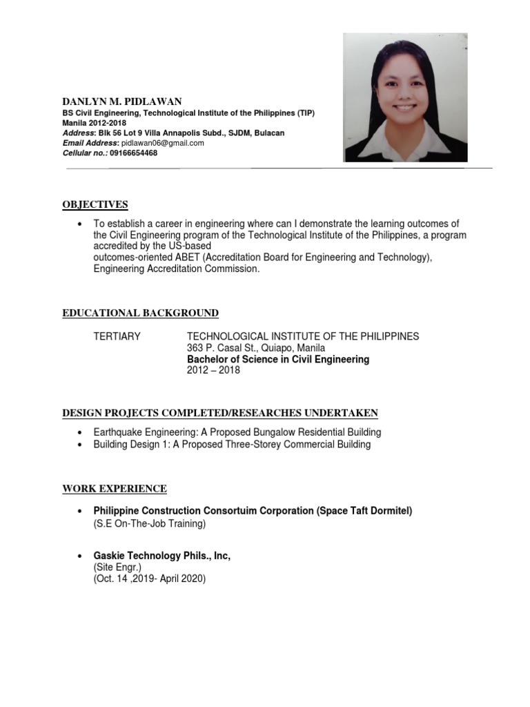Danlyn Pidlawan's Engineering Resume | PDF | Business