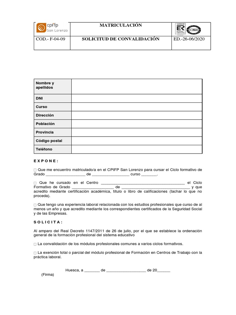 Solicitud Convalidacion | PDF | Crecimiento personal y profesional