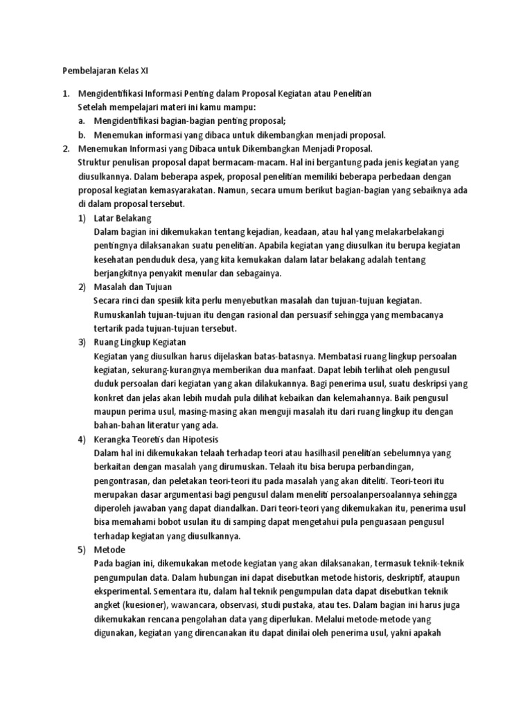 Materi Pembelajaran Proposal Kelas XI | PDF Materi Pembelajaran Proposal Kelas XI | PDF