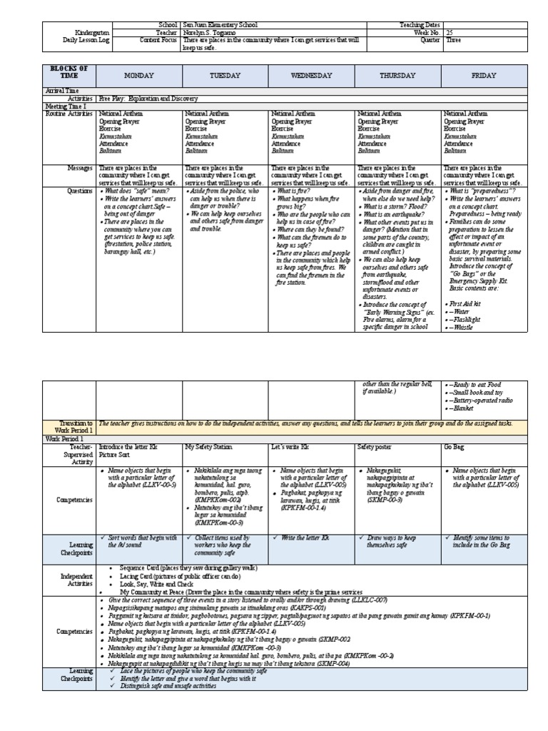 Kindergarten Safety Lesson Plan | PDF | Teachers | Learning