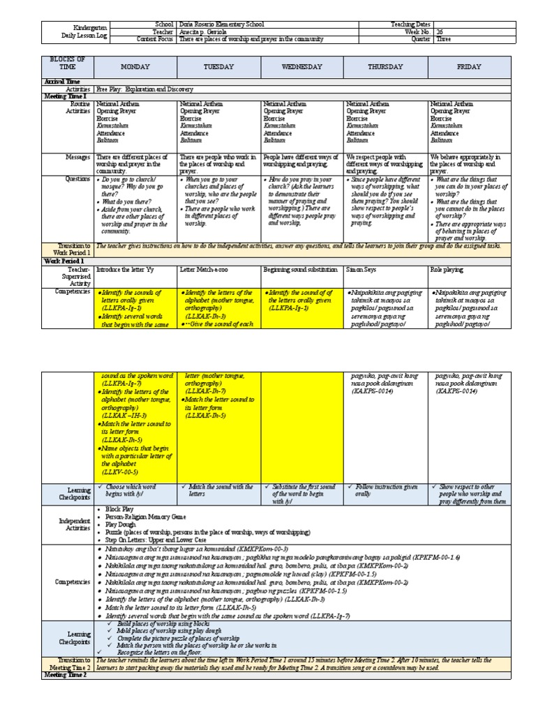 Kindergarten DLL Week 26 | PDF | Teachers | Learning