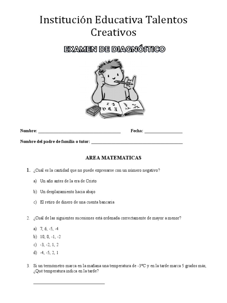 Examen de Diagnóstico - 8 Grado | PDF