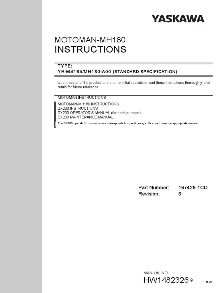 Yaskawa MH180 Standard Specification | PDF | Safety | Manufactured Goods