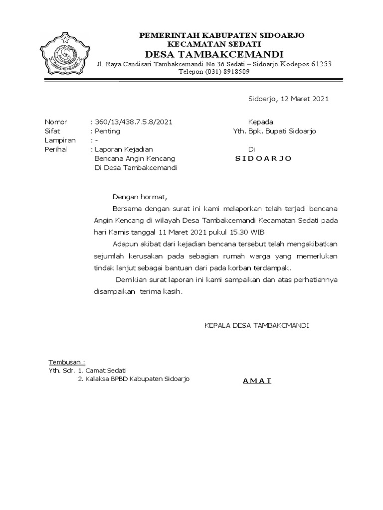 Format Surat Laporan Dan Bantuan Dari BPBD | PDF