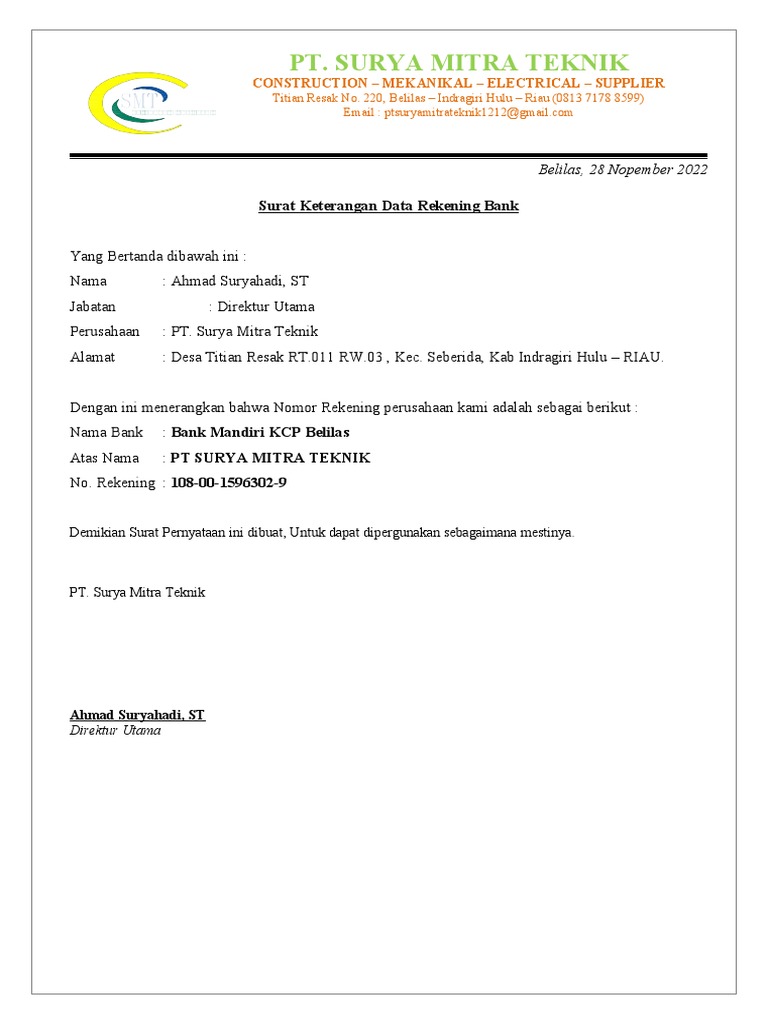 SURAT Keterangan No. Rek. | PDF
