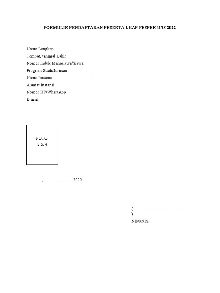 FORMULIR PESERTA & PEMBINA LKAP FESPER UNS 2022 - Word | PDF | Seni