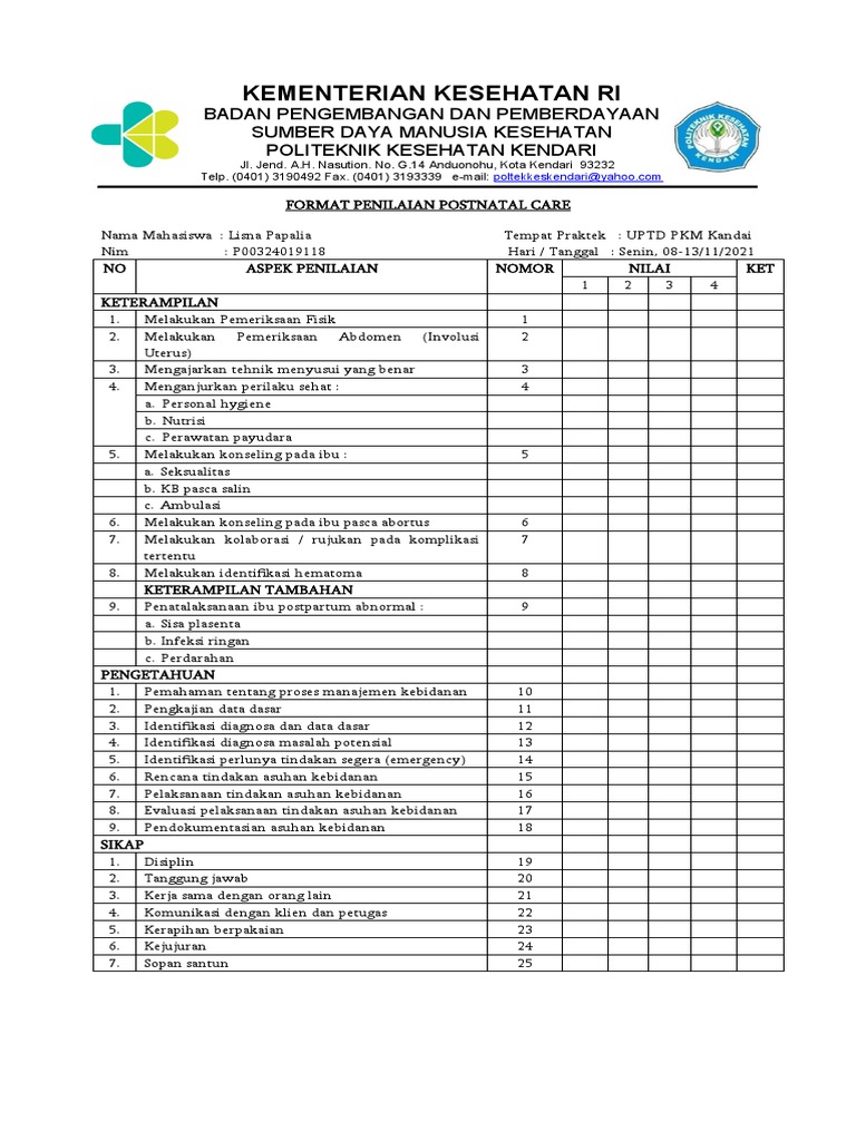 FORMAT PENILAIAN PNC | PDF