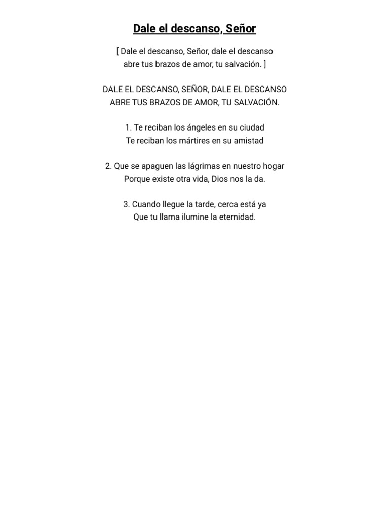 Letra de Dale El Descanso, Señor. Coro Parroquial de Esteiro | PDF
