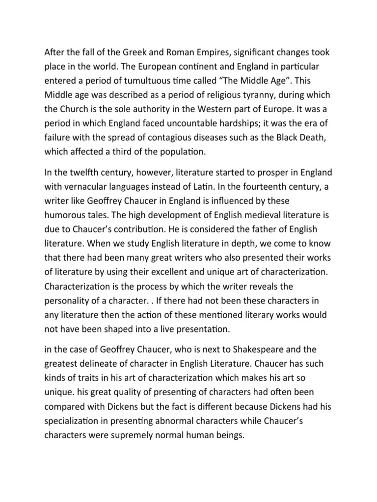 Chaucer's Characterization in Prologue | PDF | The Canterbury Tales ...