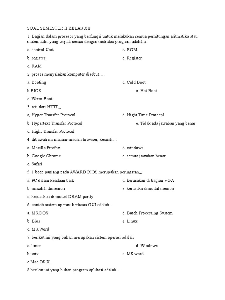 Soal Semester Ii Kelas Xii | PDF