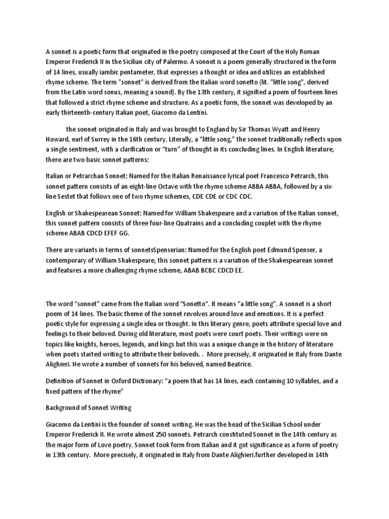 Sonnet Pdf Sonnets Poetry