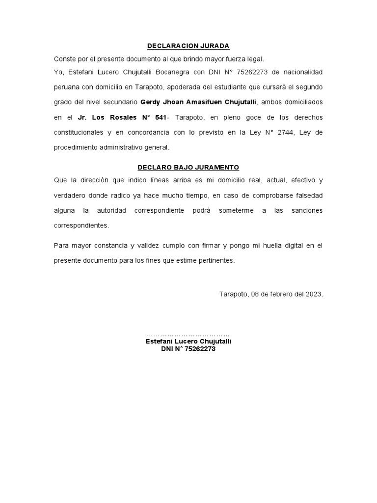 Declaracion Jurada Joan | PDF | Gobierno | Justicia